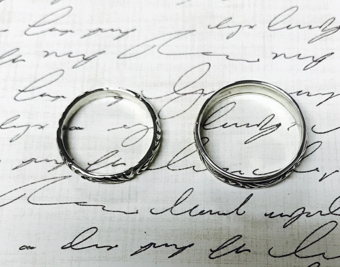 Vintage Style Sterling Silver Pattern Wedding Bands Matching - Etsy