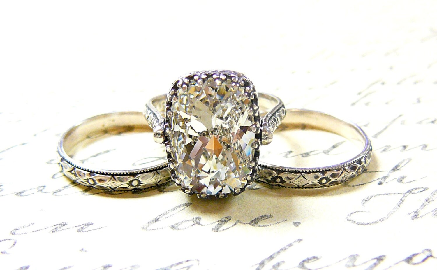 Alexandria Ring Vintage Style Sterling Silver Engagement - Etsy