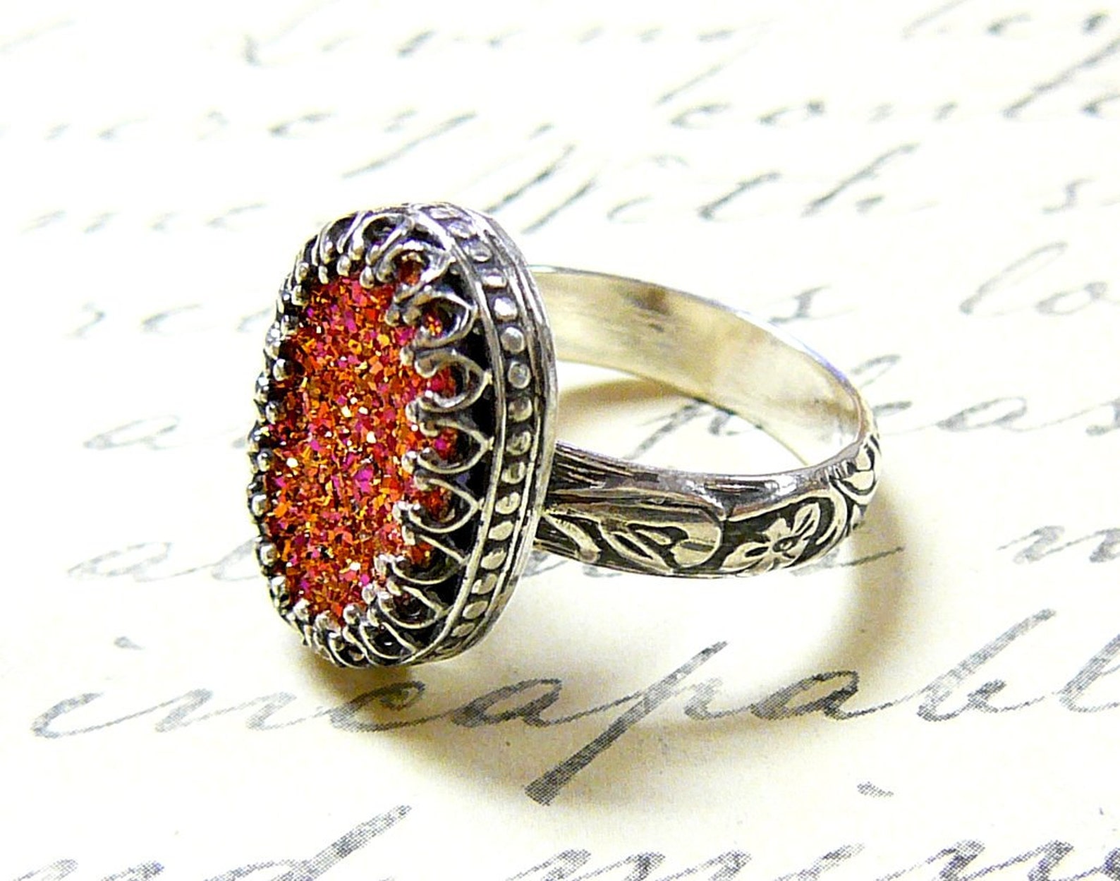 Cassandra Ring Gothic Sterling Silver Ring With Large Oval - Etsy