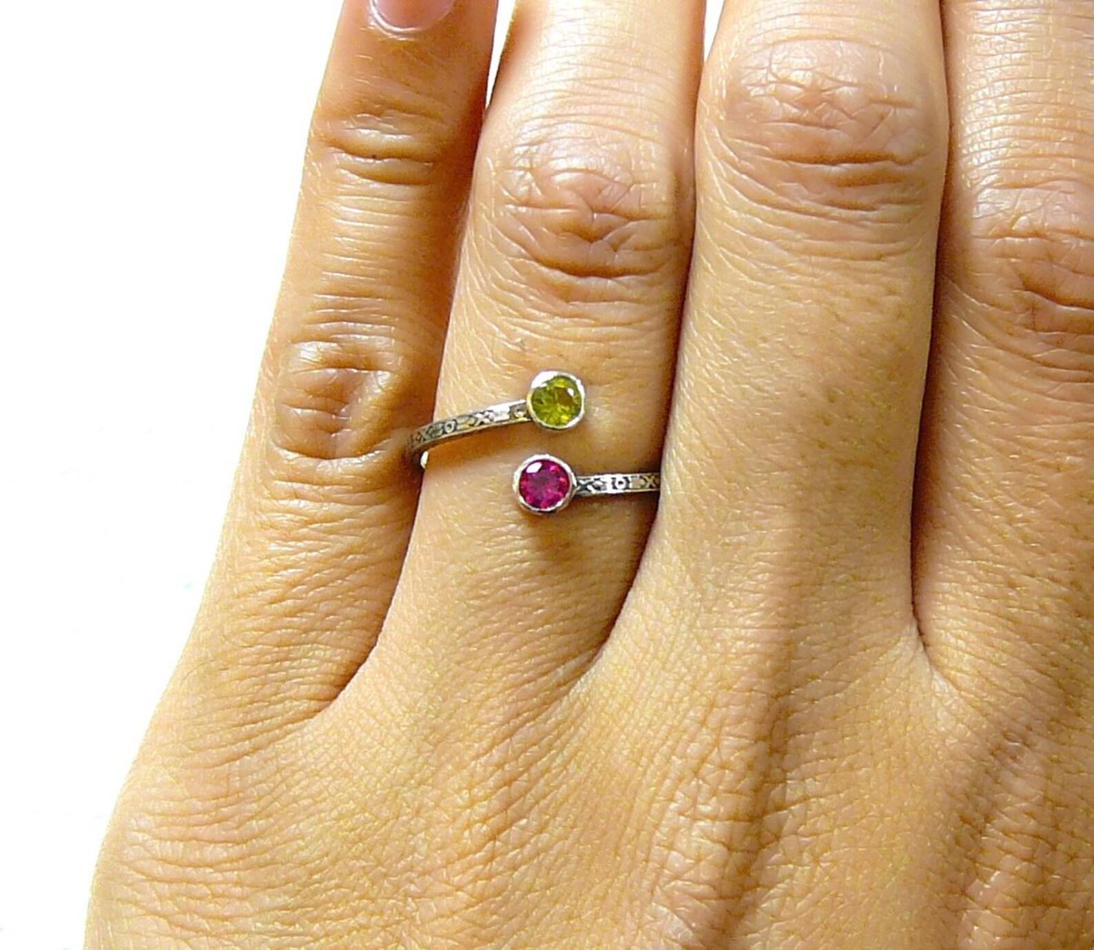 Sterling Silver Hugs and Kisses Pattern Birthstone Ring for - Etsy