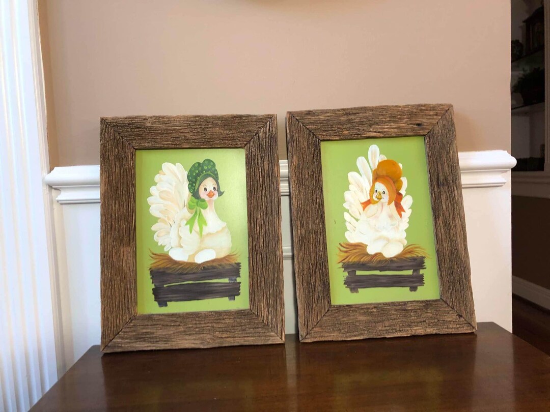 Original Barnyard Fowl Artwork in Antique Barn Wood Frames - Etsy