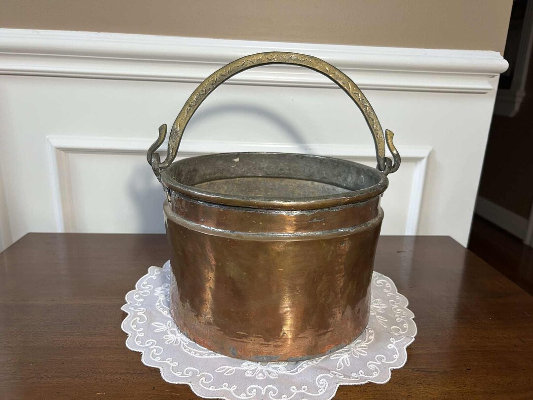 Antique Hammered Copper Large Bucket With Engraved Brass Handle - Etsy