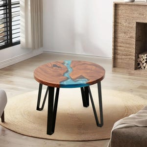 Blue Epoxy Resin Side Table: Handmade Ocean Wave Coastal Decor, Holiday ...