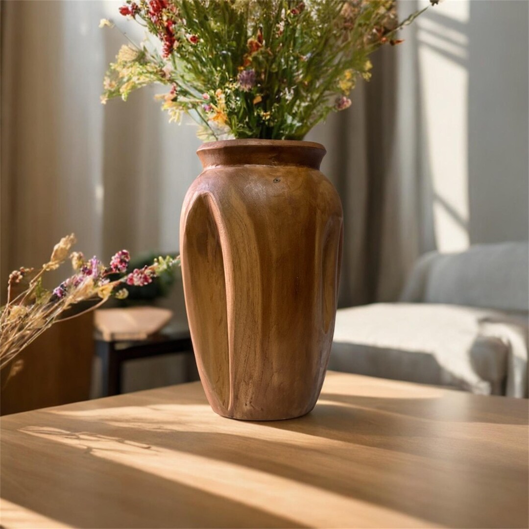 Handcrafted Teak Root Wooden Vase Natural Rustic Decor, Unique Grain ...