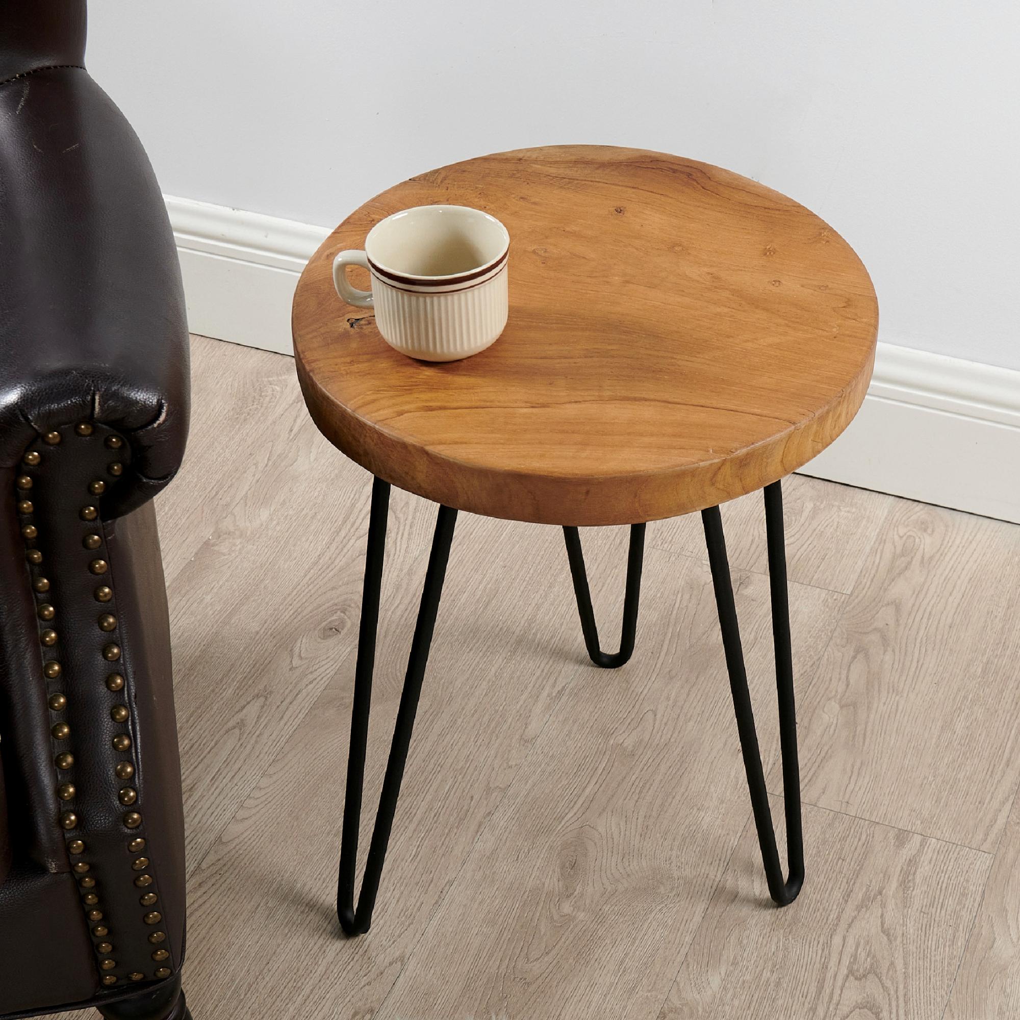 Rustic Teak Wood End Table: Live Edge Accent Table With Hairpin Legs - Etsy