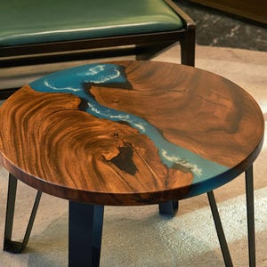 Blue Epoxy Resin Side Table: Handmade Ocean Wave Coastal Decor, Holiday ...