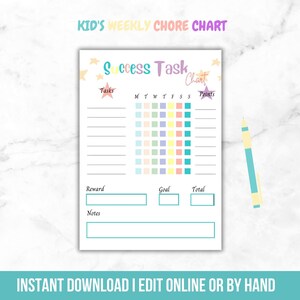 Kids Chore Chart I Editable Kids Reward Chart I Responsibility Chart ...