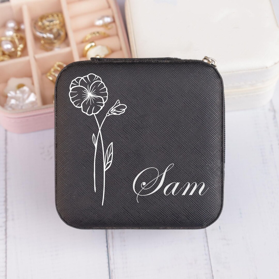 Engraved Birth Flower Jewellery Box Personalized Christmas Gift Travel ...