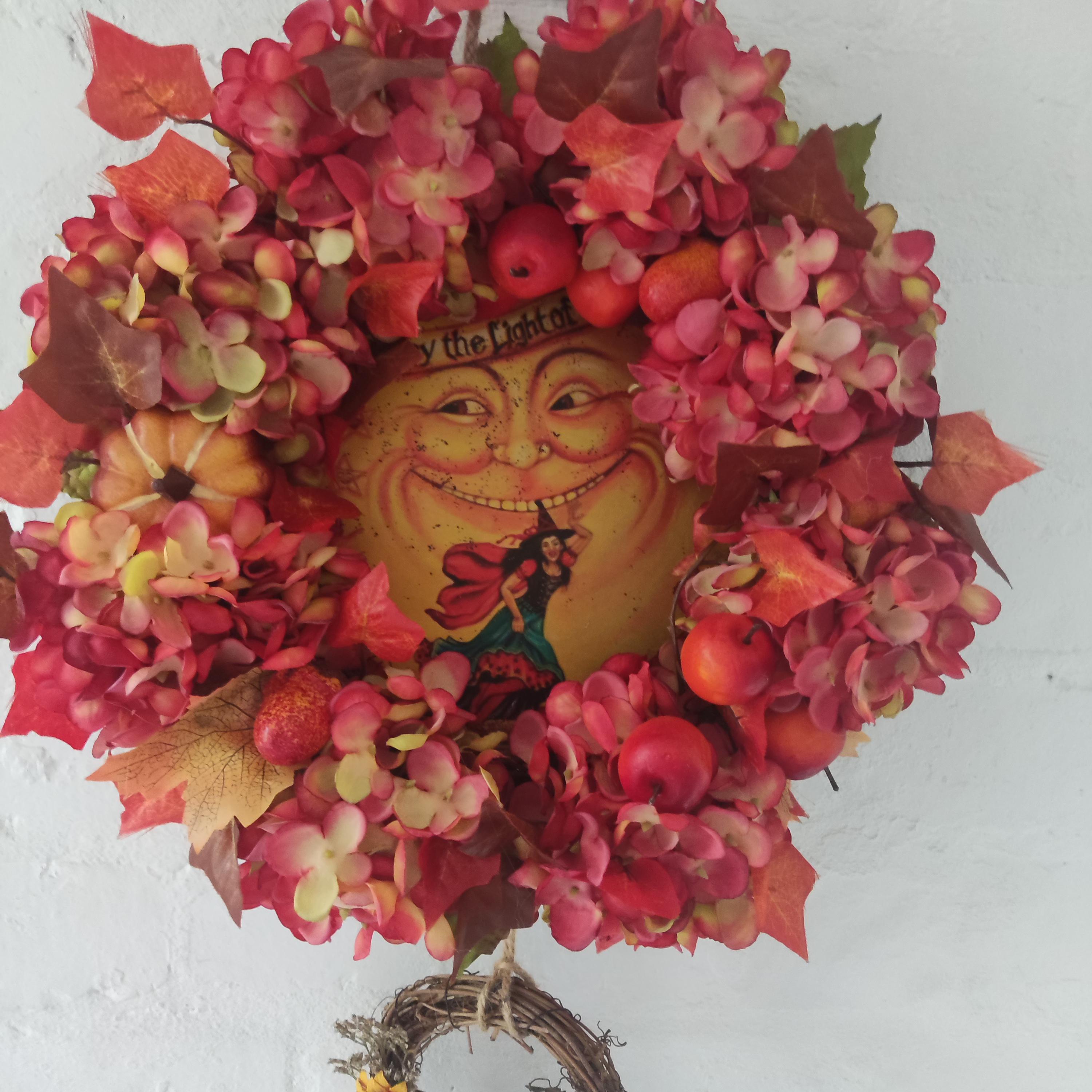 Autumn Wreath Man in the Moon Witches Bells Hydrangea Floral Wall Decor ...