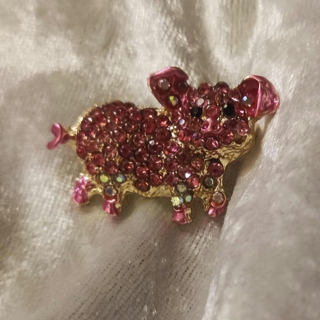 Vintage Style Piglet Brooch - Rhinestone Piglet Pin - Scarf Accessories ...