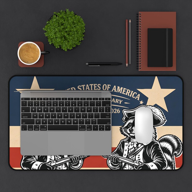 America 250 Desk Mat | Patriotic Mouse Pad | Raccoon and Bald Eagle - Etsy