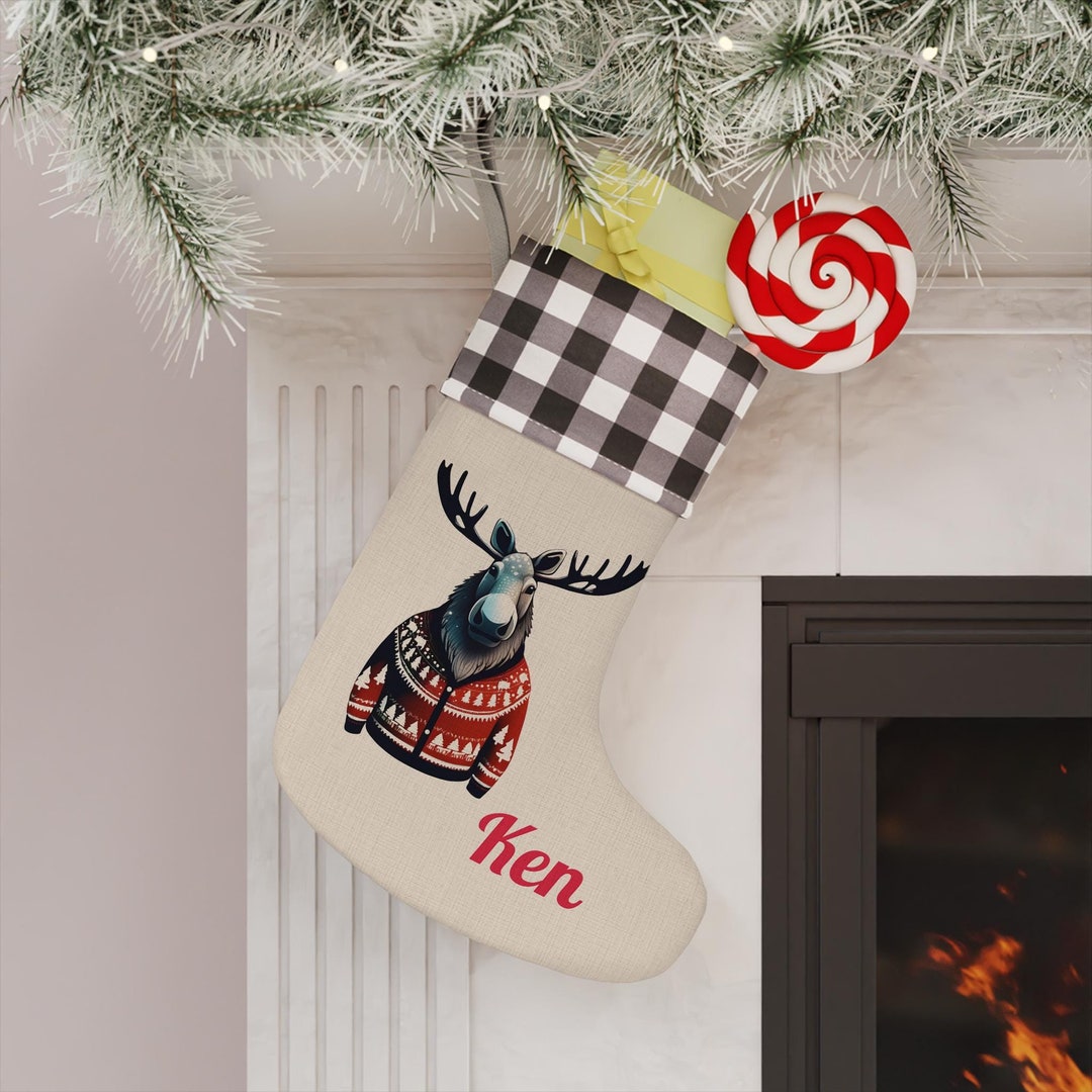 Personalized Moose-ing Around Christmas Stocking Festive Moose Holiday ...