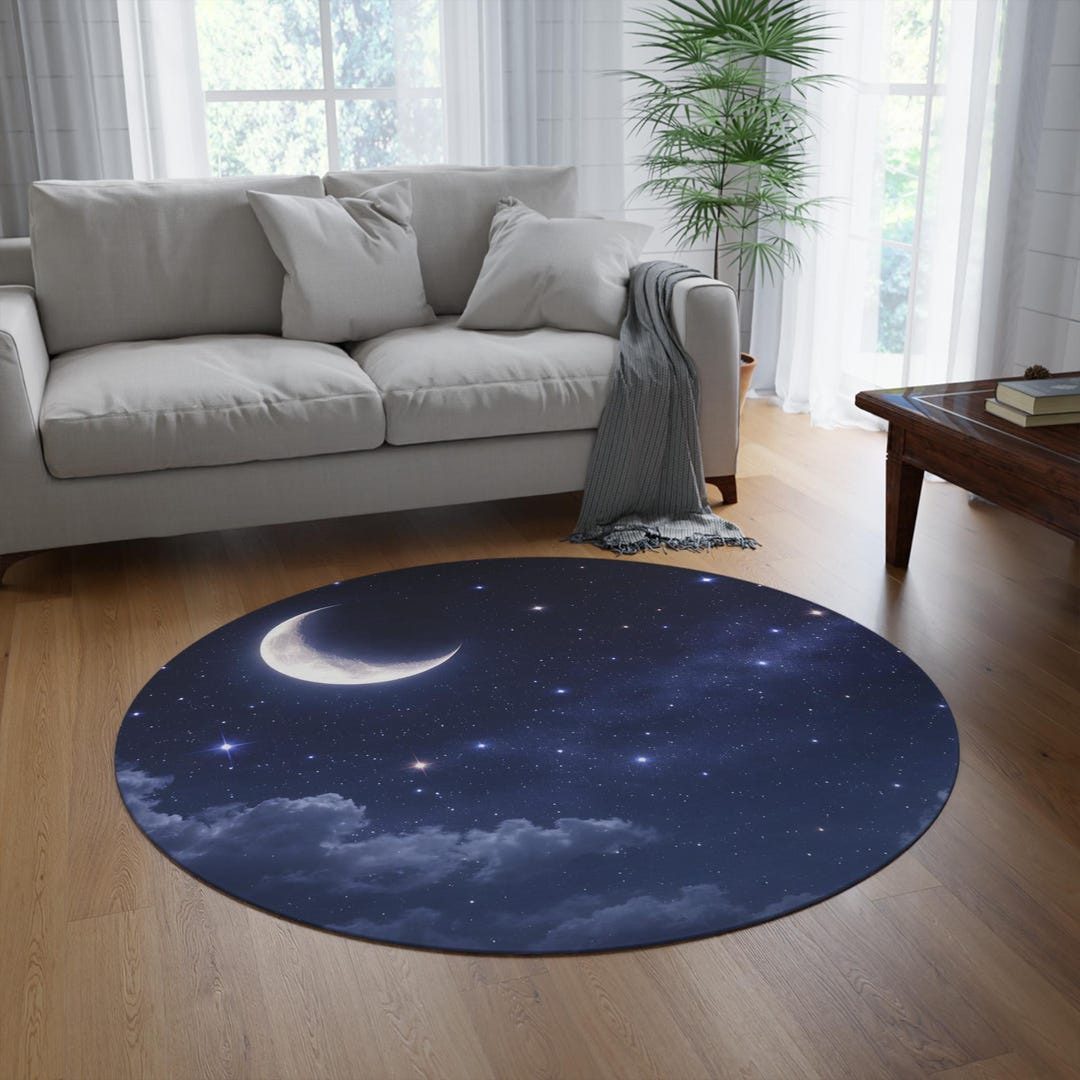 Night Sky Round Rug | Moon and Stars Decor | Celestial Accent Rug - Etsy