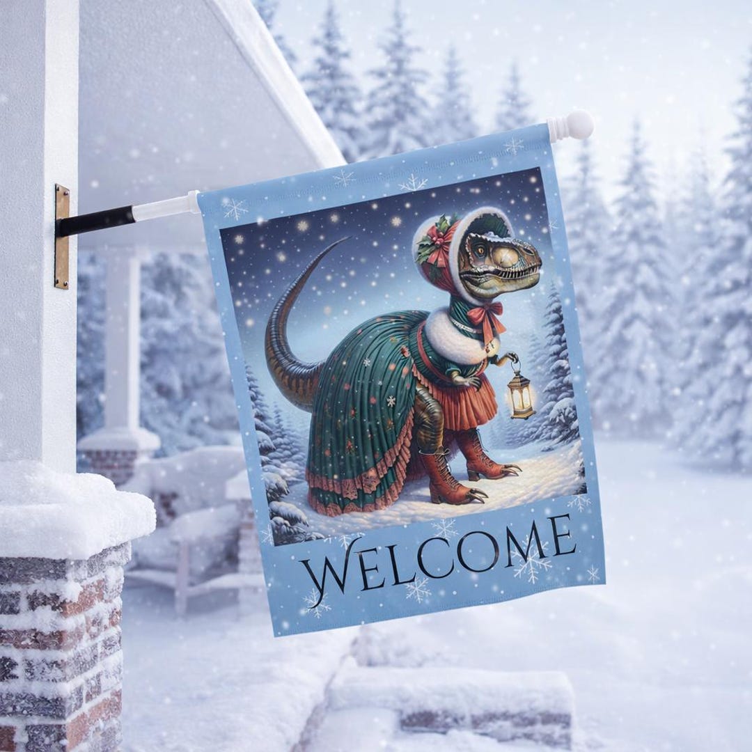 T-rex Garden Flag | Dino Porch Decor | Dinosaur Yard Art | T-rex Banner ...