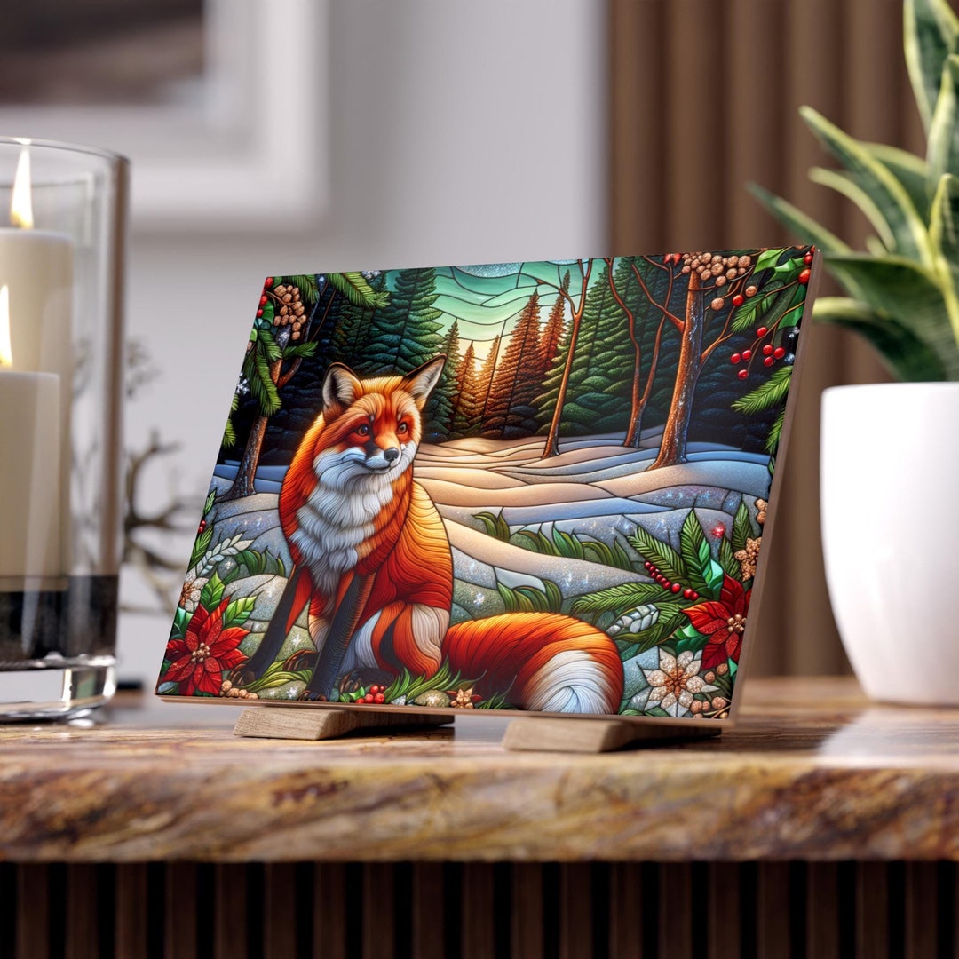 Rustic Fox Ceramic Photo Tile Nature Wall Art and Holiday Decor Animal ...