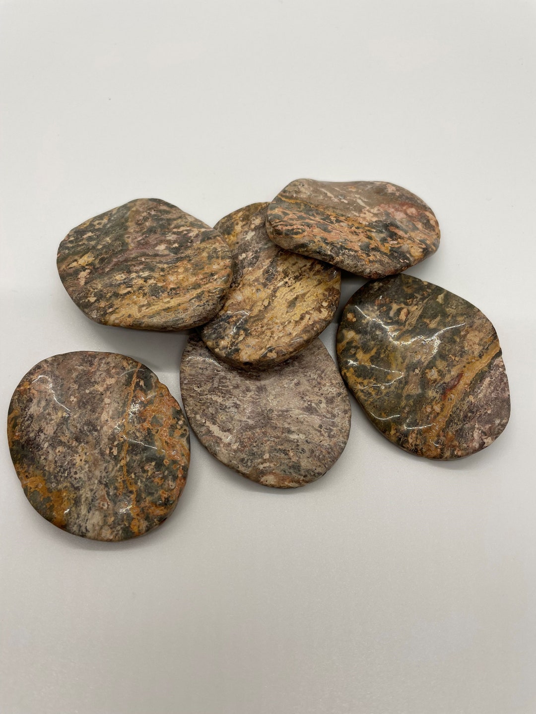 One Large, Flat Oval Wave Cut Jasper Beads - Fully Drilled 2"x1.5" - G6 ...