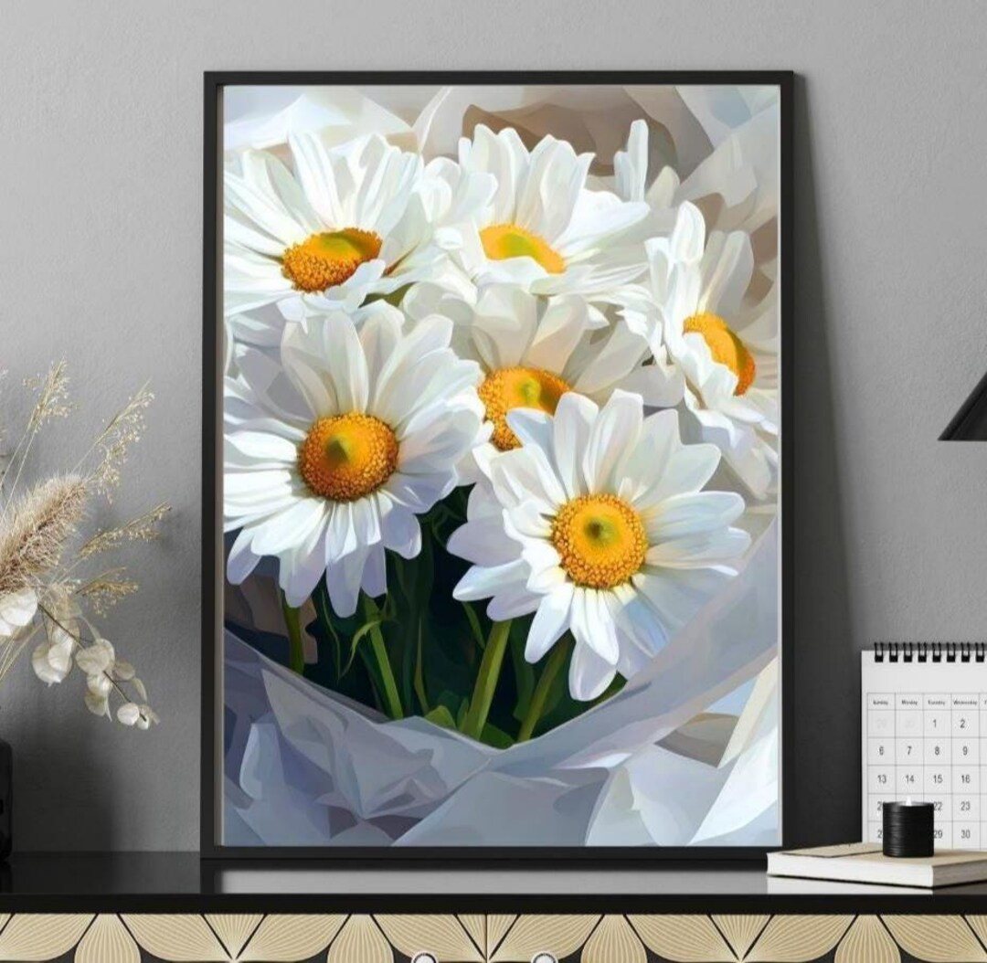 Flower Bouquet Poster | White Daisies| High Quality Digital Artwork ...