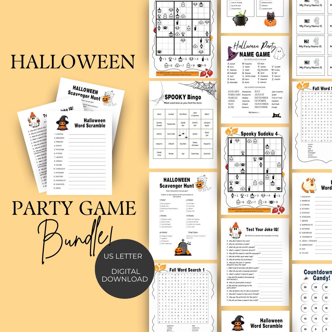 Halloween Game Bundle, Printable Fall Party Games and Puzzles - Etsy
