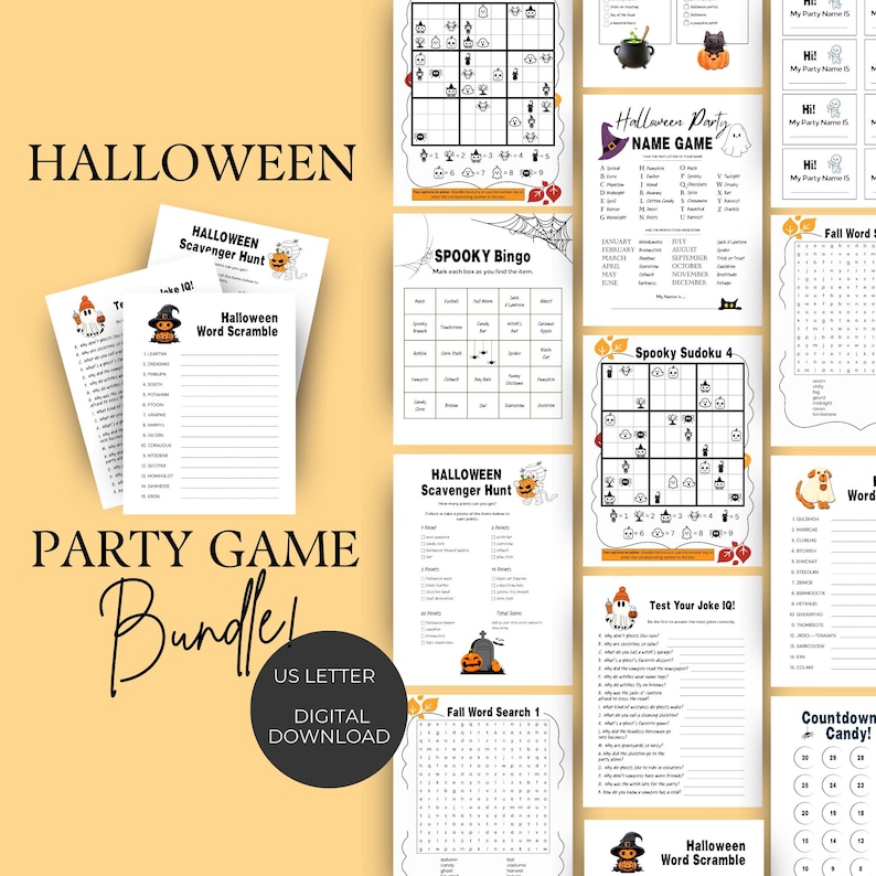 Halloween Game Bundle, Printable Fall Party Games and Puzzles - Etsy