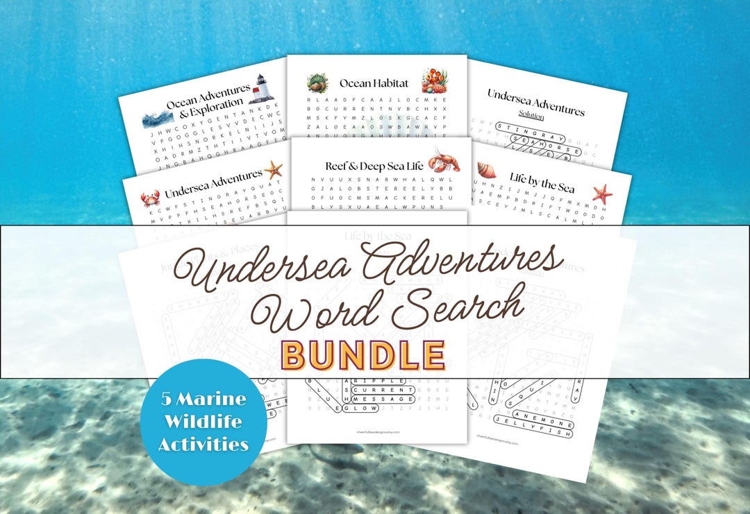 Undersea Adventures Word Search Printable Bundle, Full & Half Sheet ...