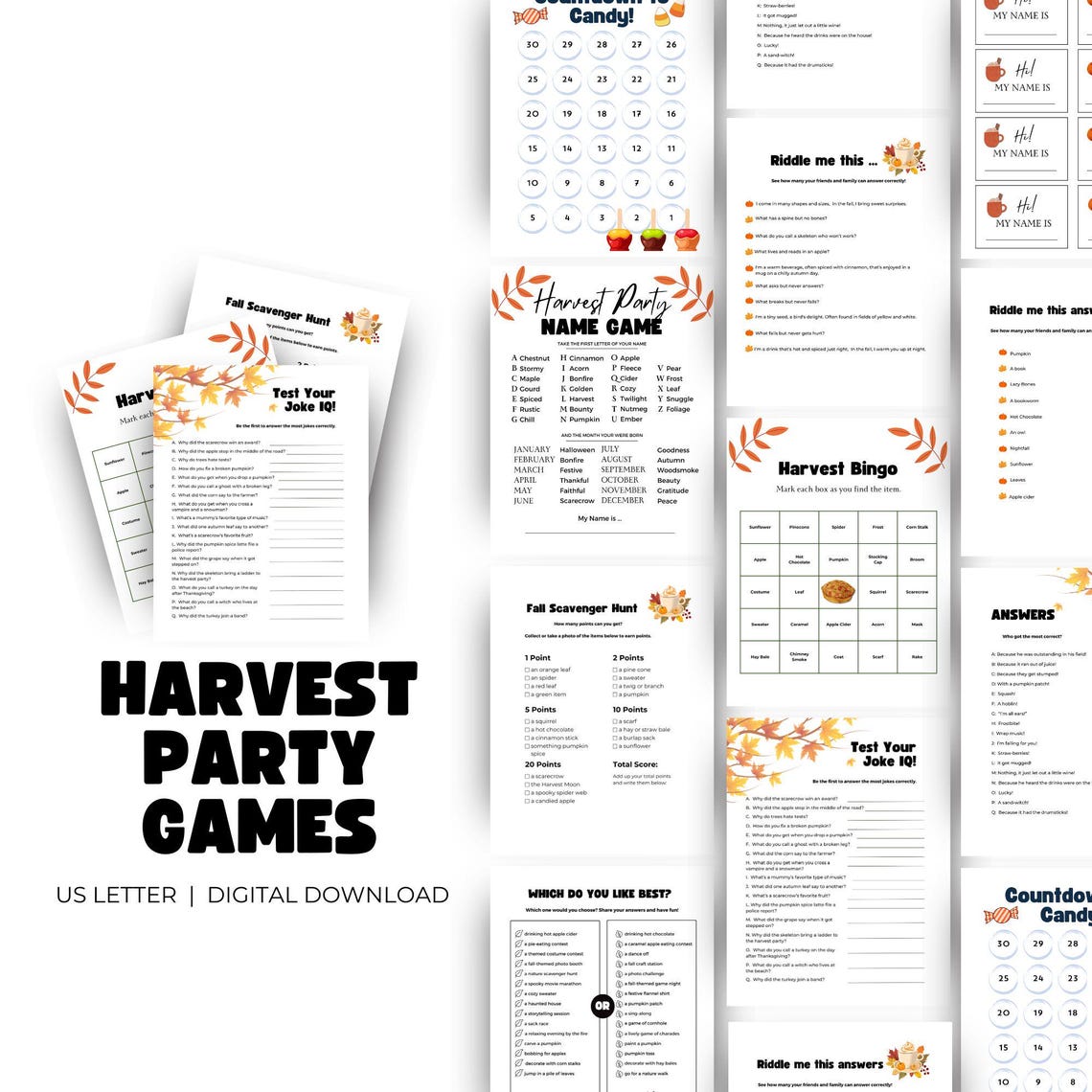 Harvest Party Game Bundle Multiple Games for Any Fall Gathering - Etsy