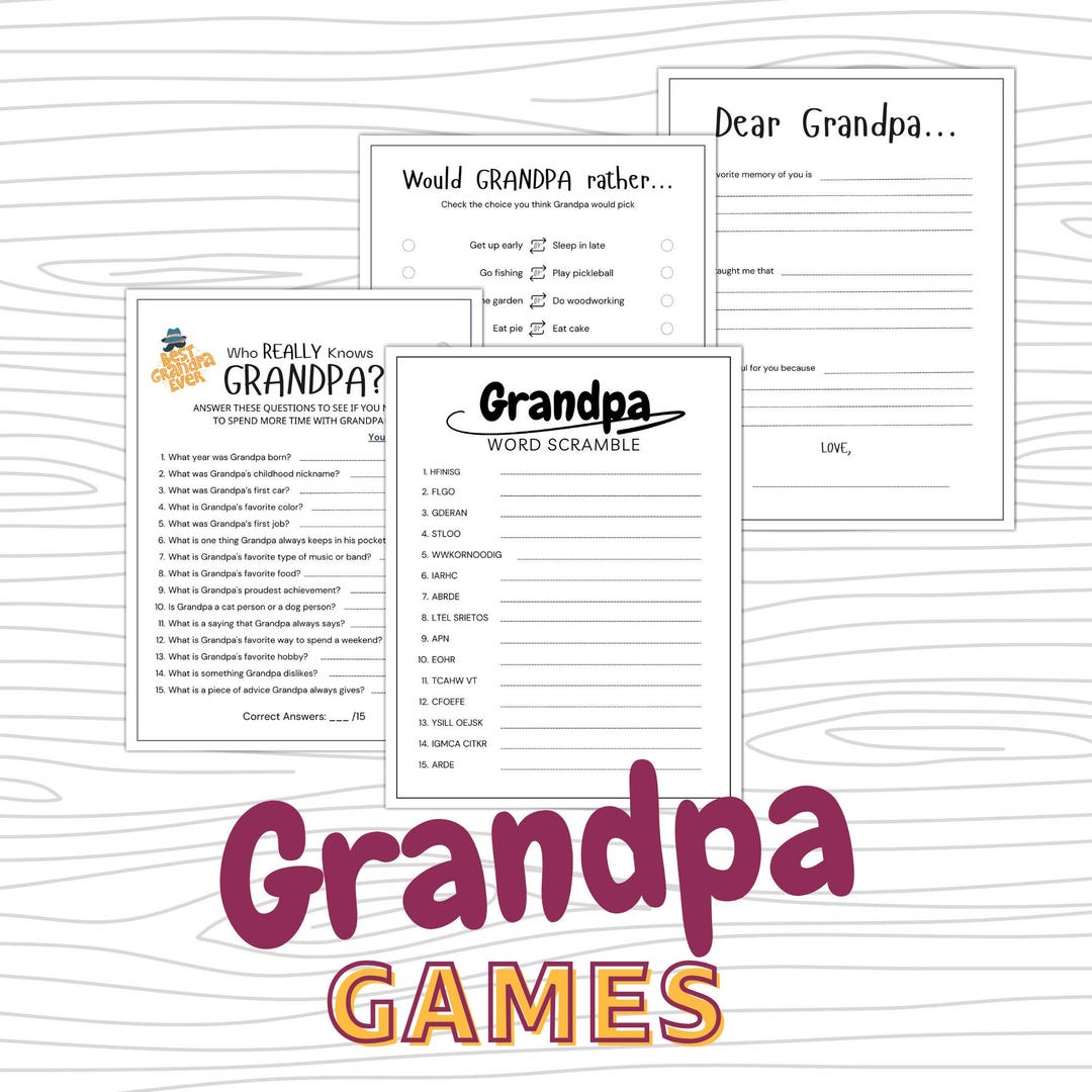 Grandpa Printable Games, Great for Grandpa's Birthday, Grandparents Day ...