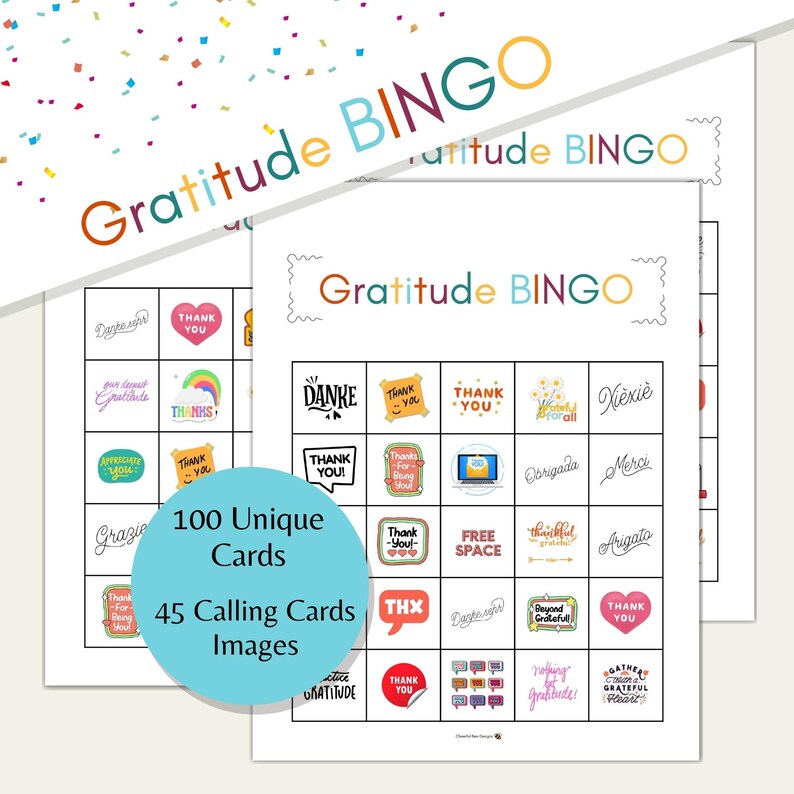 Gratitude BINGO Game - 50 Unique Cards in 2 Sizes, Perfect for ...