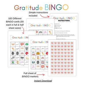 Gratitude BINGO Game - 50 Unique Cards in 2 Sizes, Perfect for ...