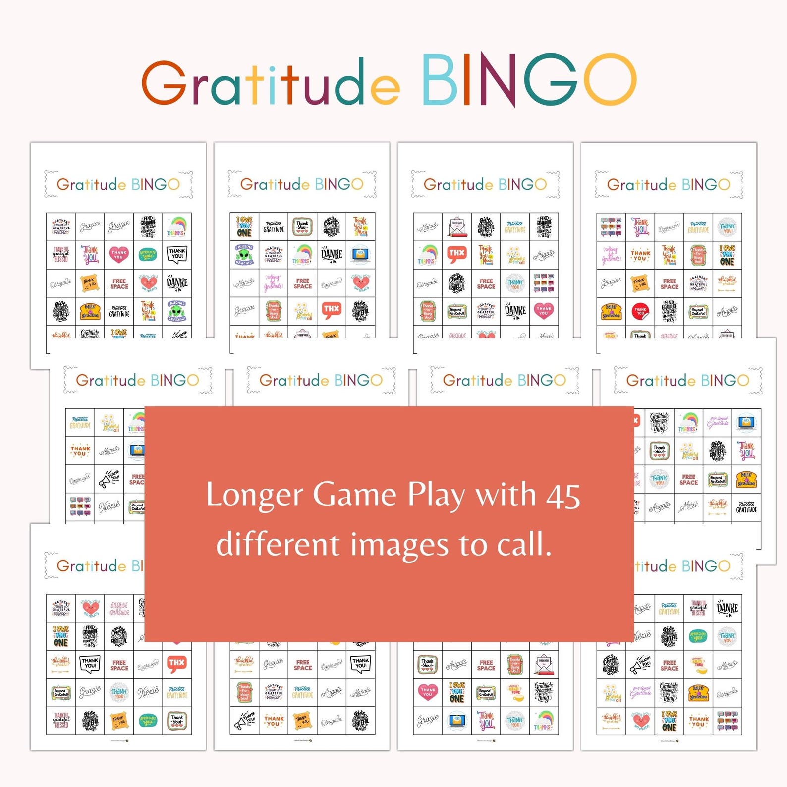 Gratitude BINGO Game - 50 Unique Cards in 2 Sizes, Perfect for ...