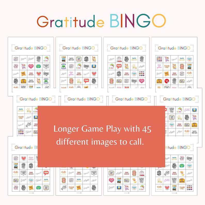 Gratitude BINGO Game - 50 Unique Cards in 2 Sizes, Perfect for ...