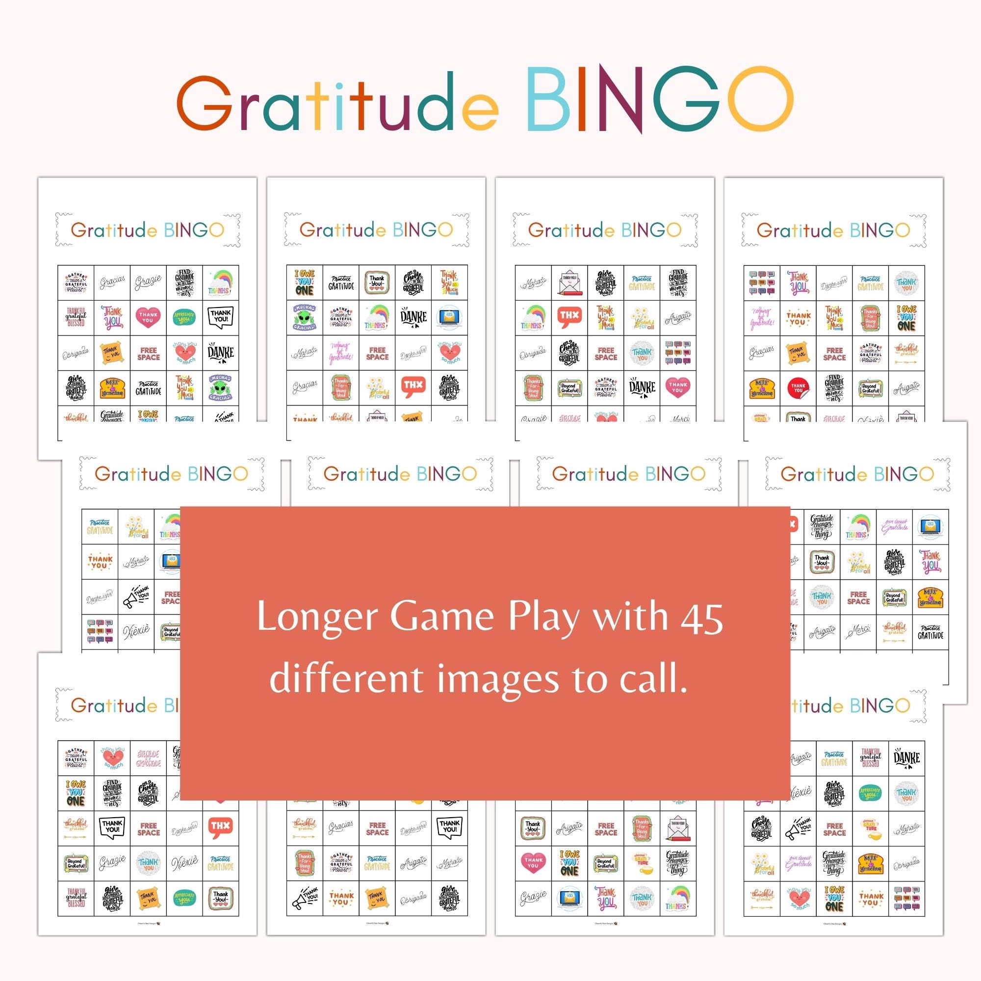 Gratitude BINGO Game - 50 Unique Cards in 2 Sizes, Perfect for ...