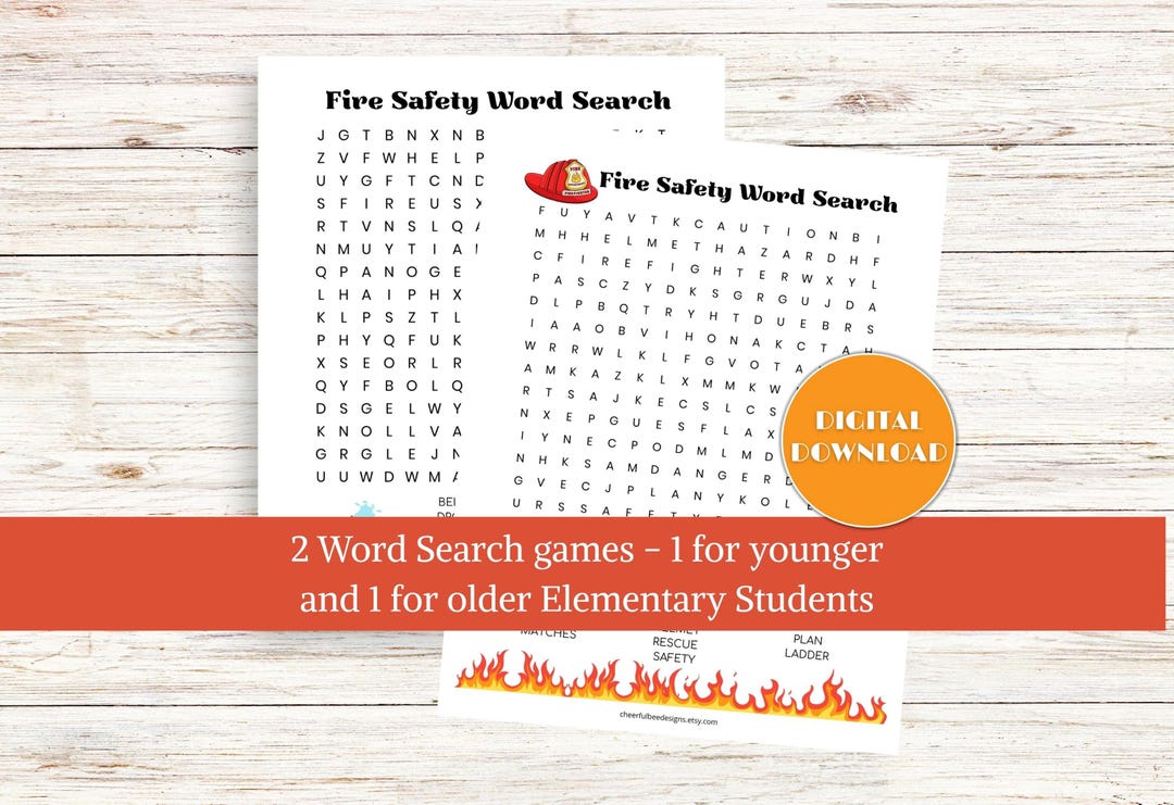 Fire Prevention Week Word Search Printables, 2 Worksheets for Older and ...