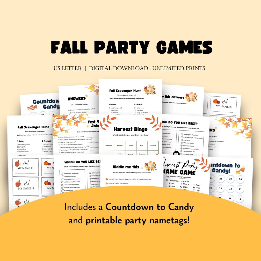 Fall Printable Party Game Bundle, Multiple Fun Activities for Any ...