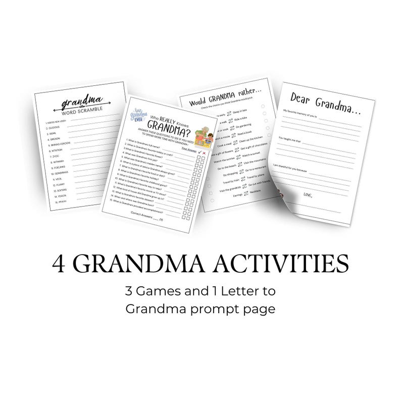 Grandma Printable Games, Great for Grandma's Birthday, Grandparents Day ...