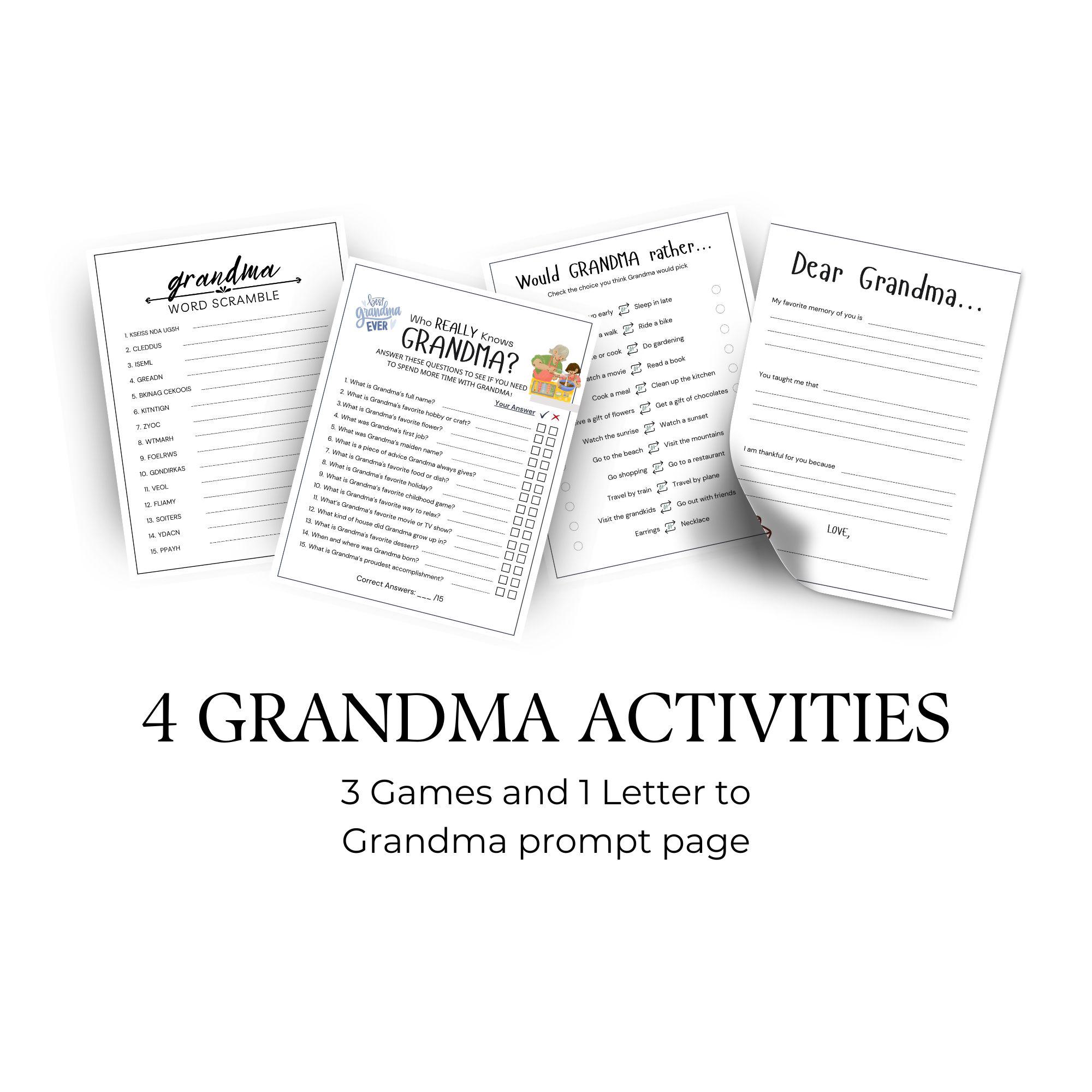 Grandma Printable Games, Great for Gigi's Birthday, A Visit With Mimi ...