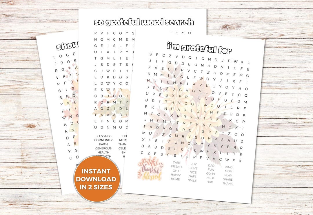 Gratitude-themed Printable Word Search - 3 Puzzles for Kids and Adults ...