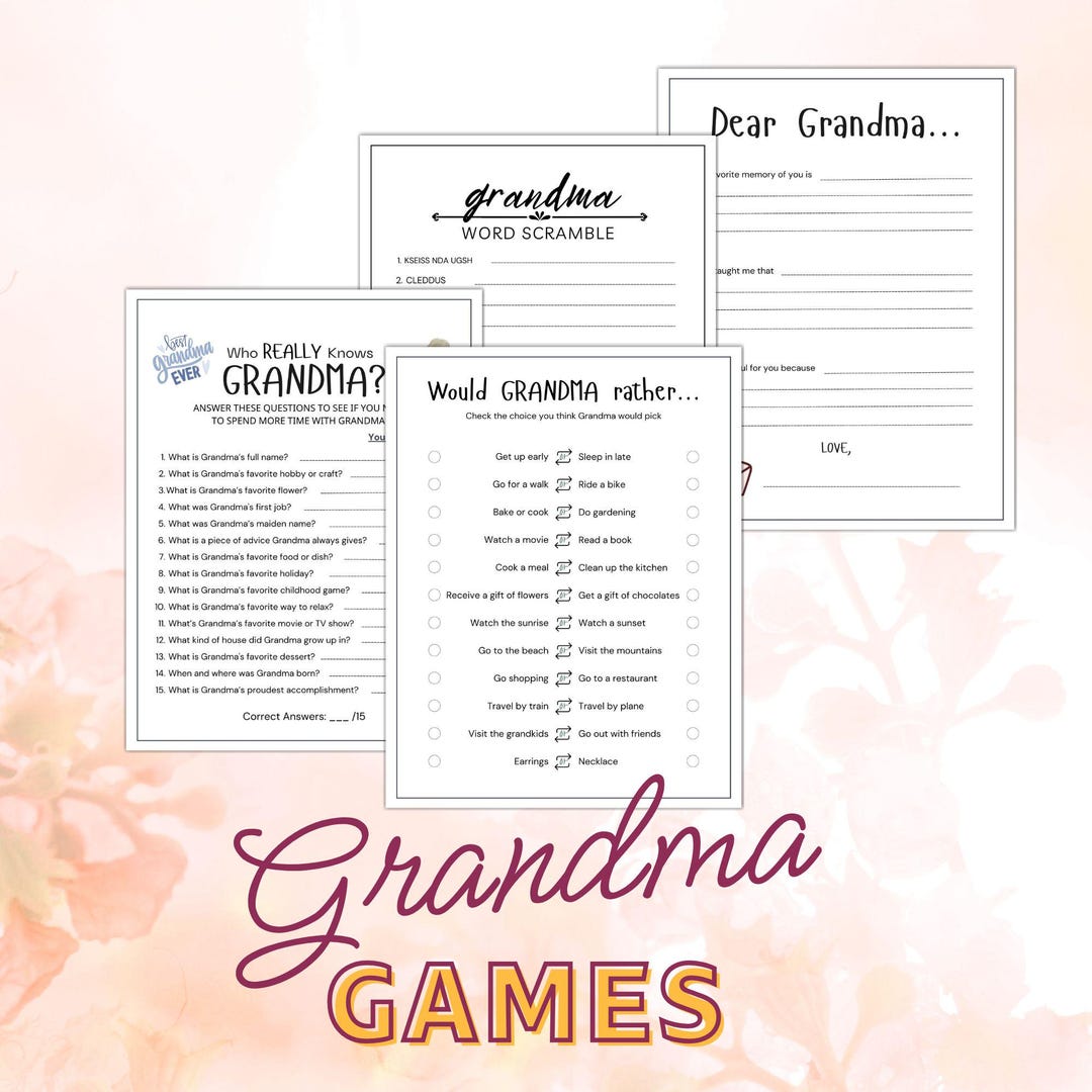 Grandma Printable Games, Great for Gigi's Birthday, A Visit With Mimi ...