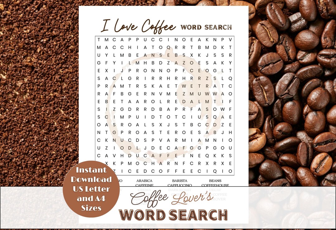 Coffee Lover's Word Search Game, Word Search Puzzle Adults, Fun ...