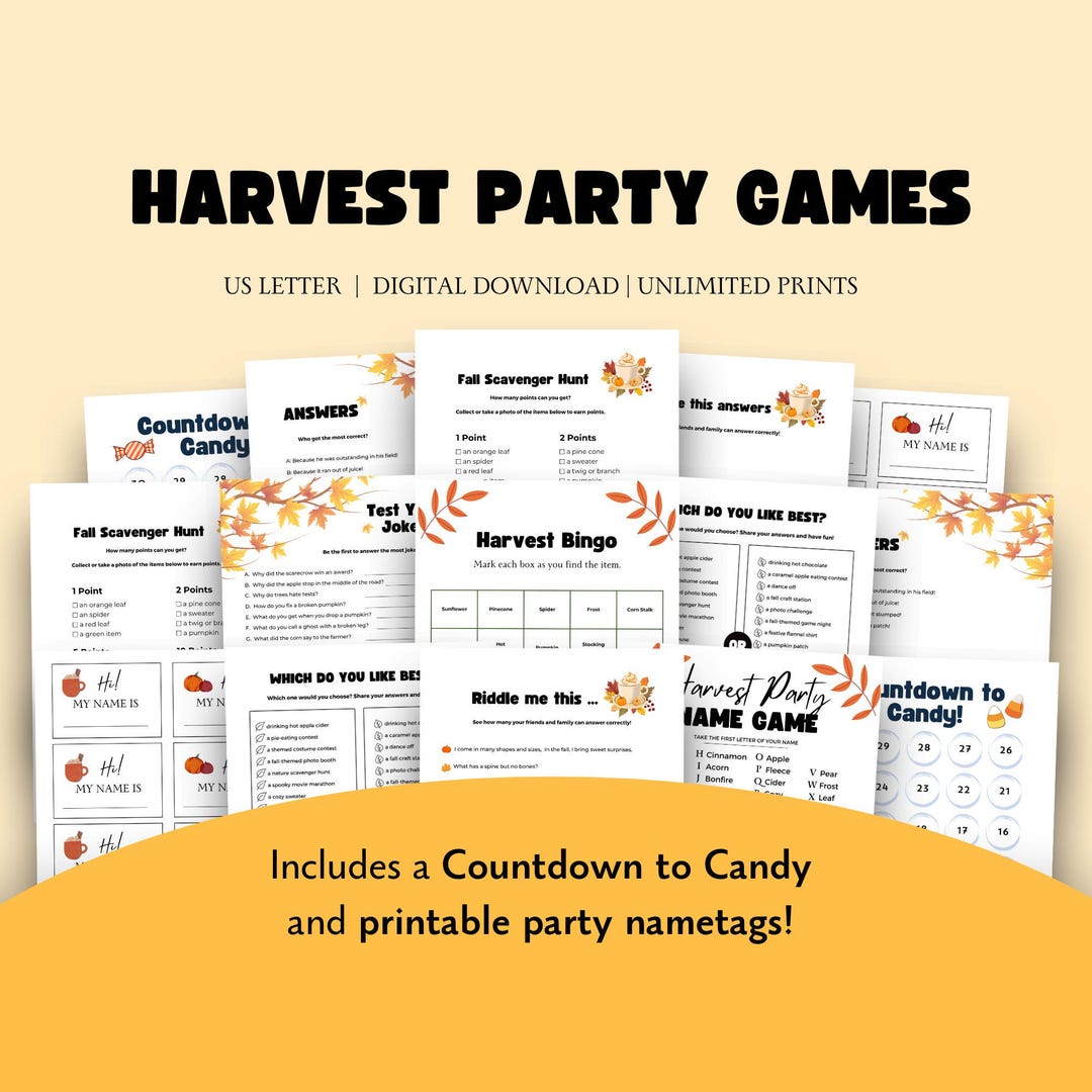 Harvest Party Game Bundle Multiple Games for Any Fall Gathering - Etsy