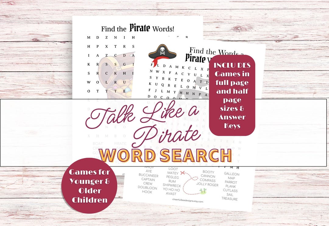 Talk Like a Pirate Day Word Search Bundle, 2 Printable Games for ...