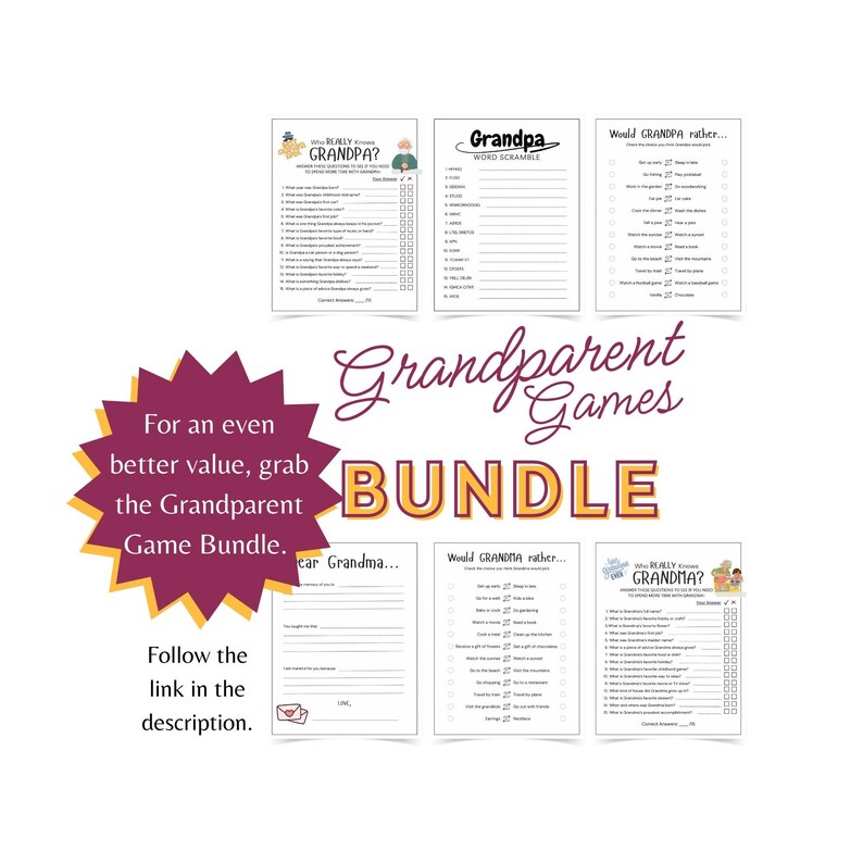 Grandma Printable Games, Great for Grandma's Birthday, Grandparents Day ...