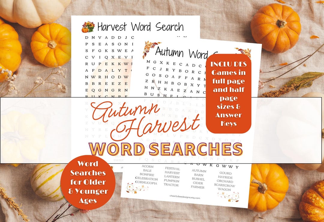 Autumn Harvest Word Search Printables Bundle, Fall Puzzles for Younger ...