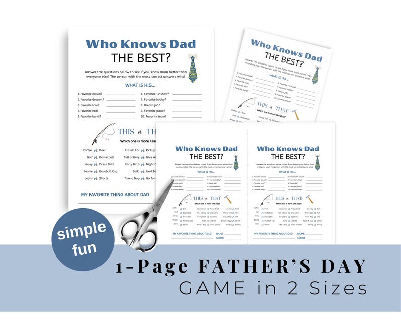 Father's Day Printable Game | Simple One-page Fun Activity for All Ages ...