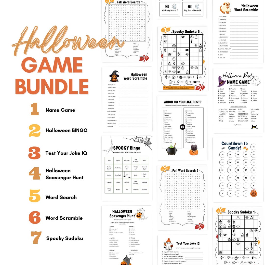 Halloween Game Bundle Printable Party Games and Puzzles - Etsy