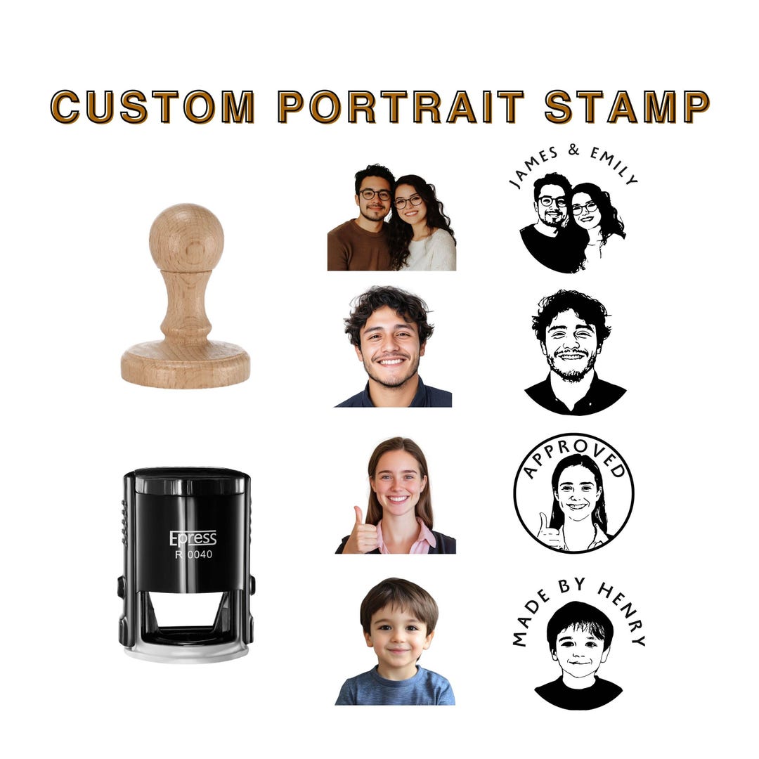 Custom Face Stamp, Hand-drawn Portrait Stamp, Self-inking Stamp, Wood ...