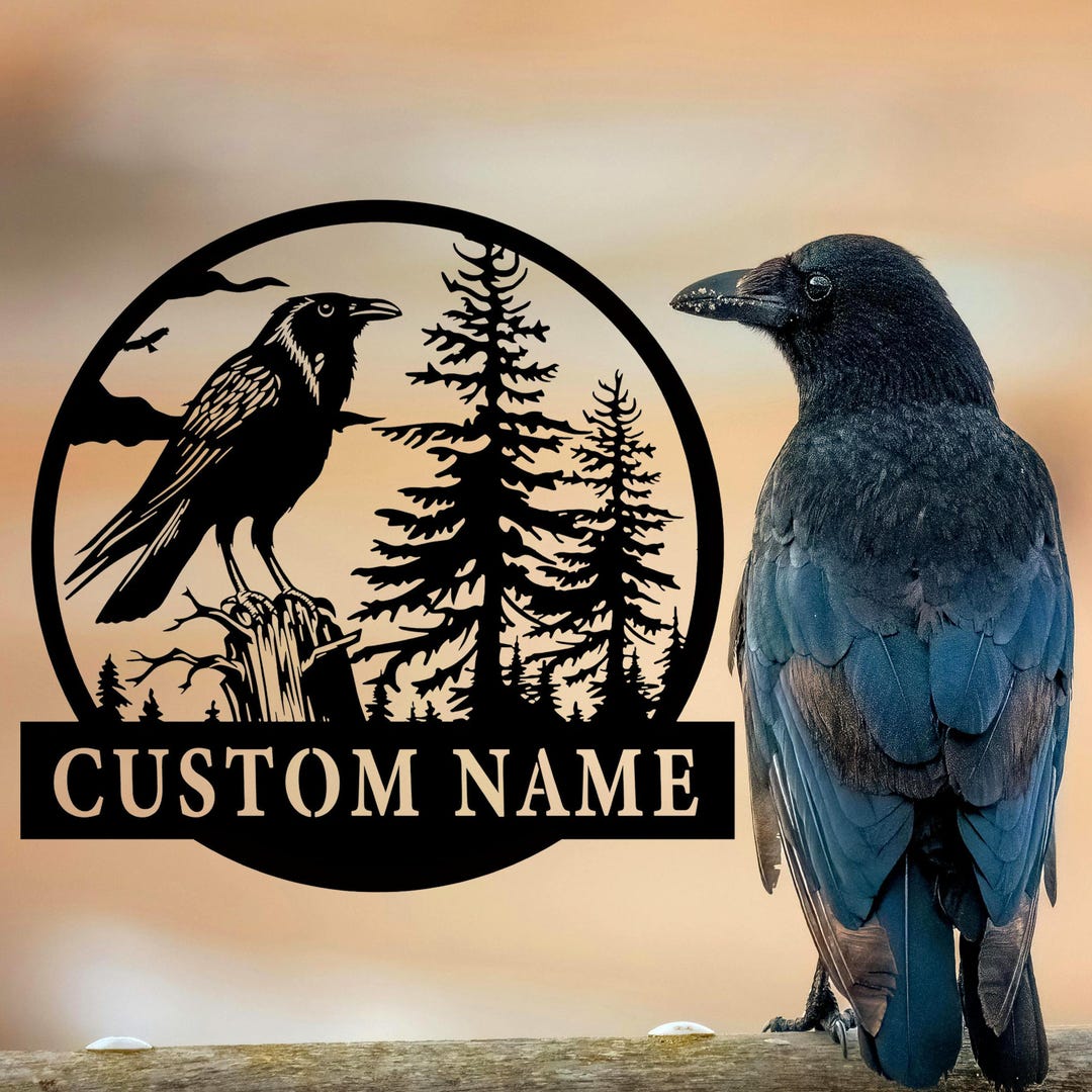 Custom Crow With Pine Trees Metal Wall Hanging,personalized Halloween ...