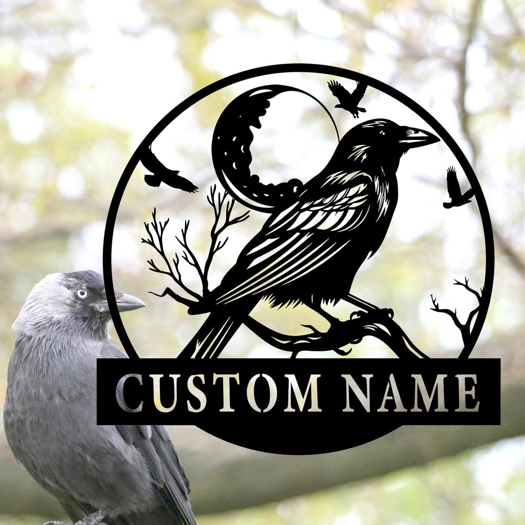 Custom Halloween Crow Metal Wall Sign, Gothic Home Decor, Crow Logo Art ...