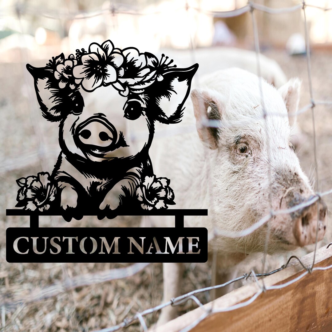 Custom Pig With Wreath Farmhouse Metal Sign,personalized Pig Metal Wall ...