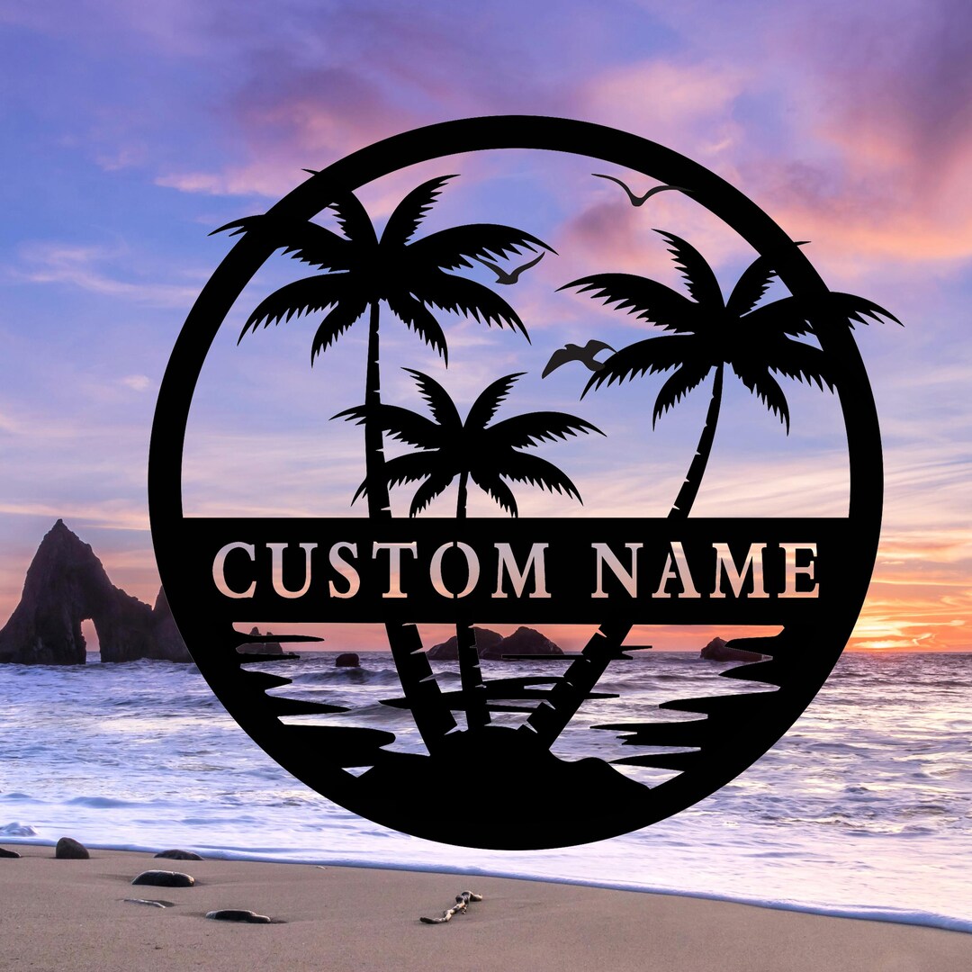 Custom Beach Palm Tree Sign,palm Tree Decor,personalized Beach House ...