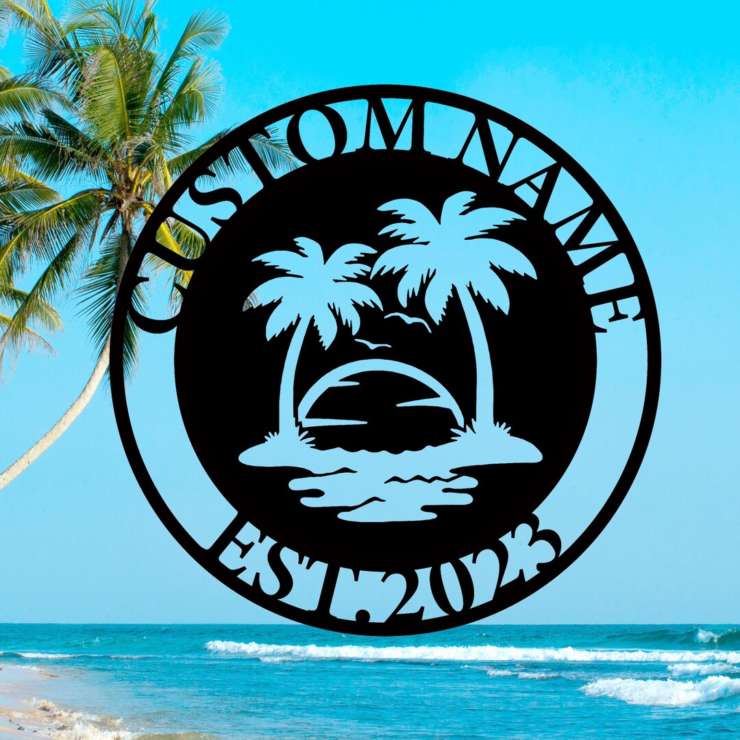 Custom Tropica Beach Palm Tree Sign,palm Tree Decor,personalized Beach ...